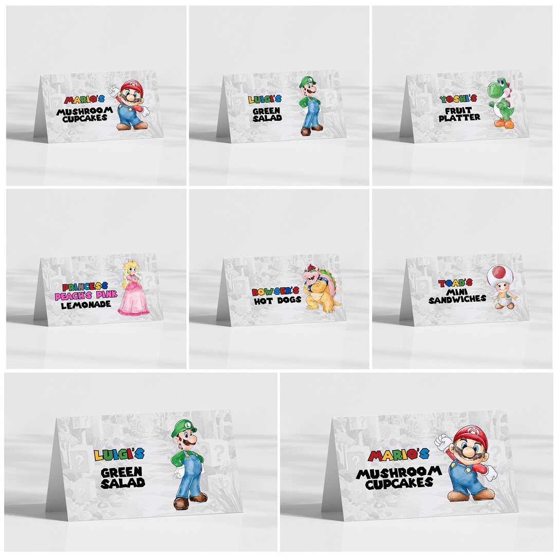 6 Editable Mario Food Tents, Mario and Friends Birthday Food Label ...