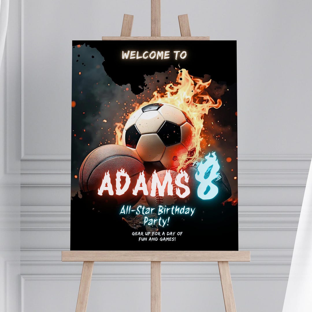 Editable All Sports Welcome Sign 16x20, All Sports Birthday Sign ...