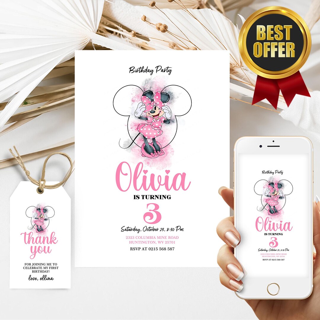 Editable Minnie Birthday Invitation Inspired Invite ANY AGE Digital 5x7 ...