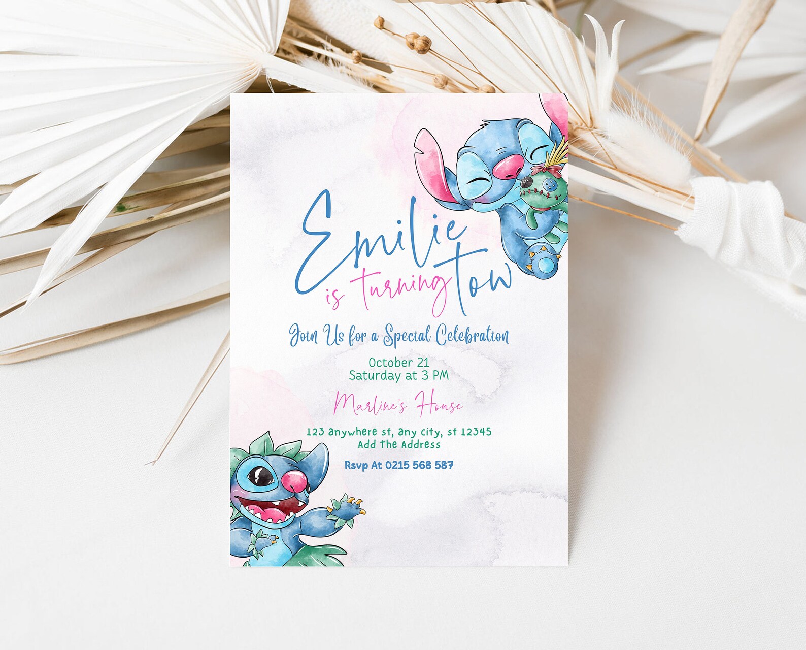 Editable Stitch Birthday Invitation Template FREE Thank You Tags ...