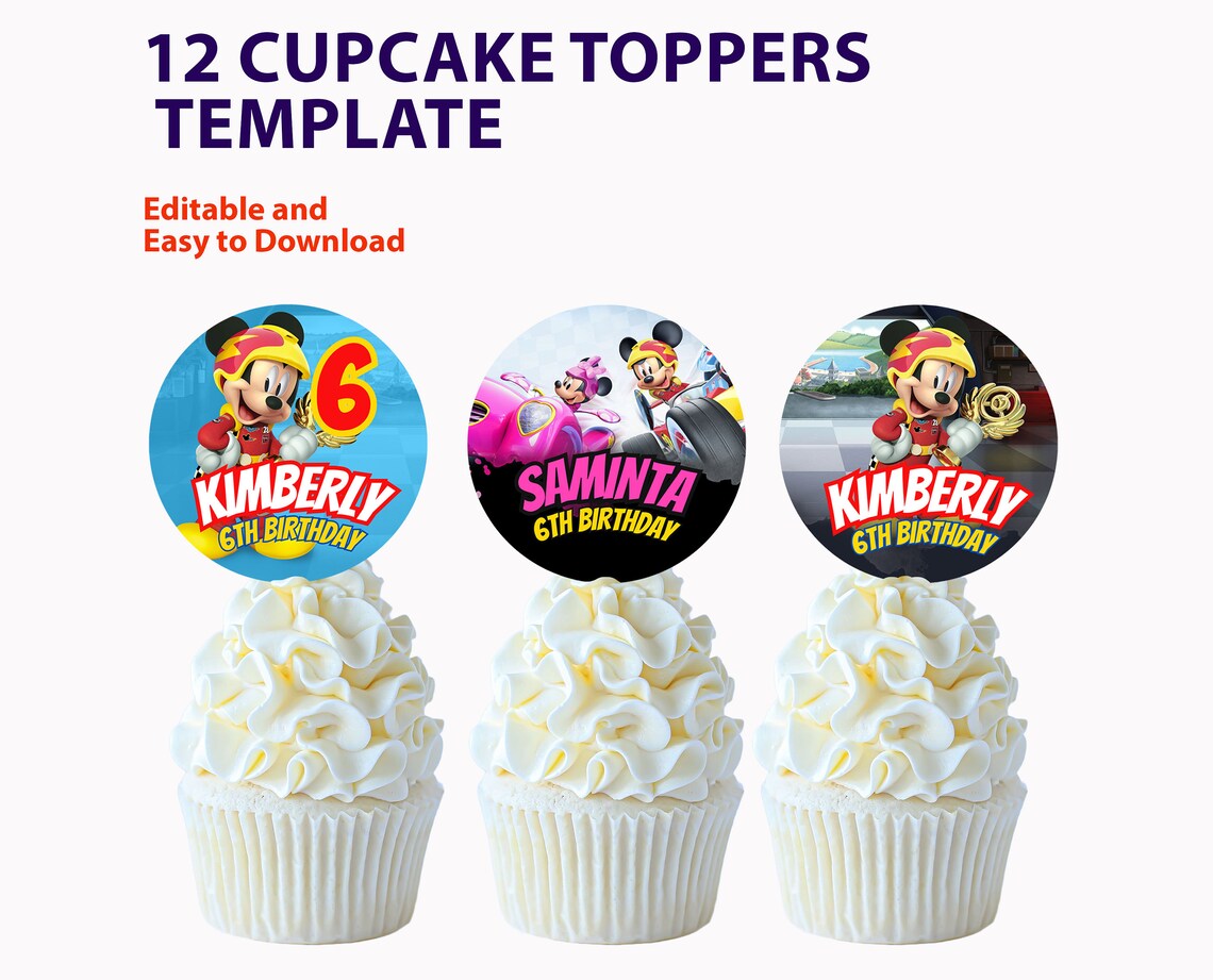 Printable Mickey Mouse Road Racer Cake Topper Mickey Road Racer Cupcake ...