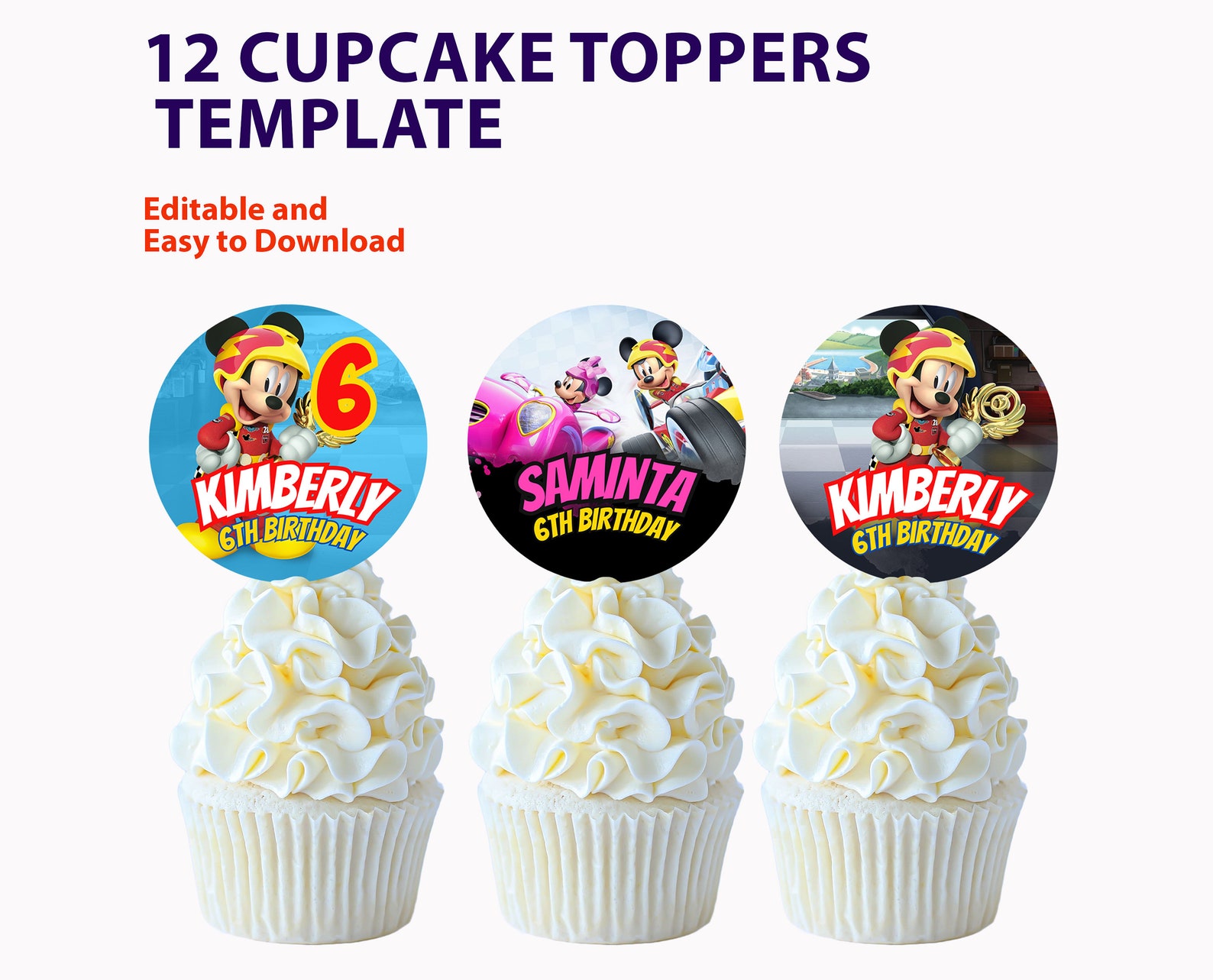 Printable Mickey Mouse Road Racer Cake Topper Mickey Road Racer Cupcake ...