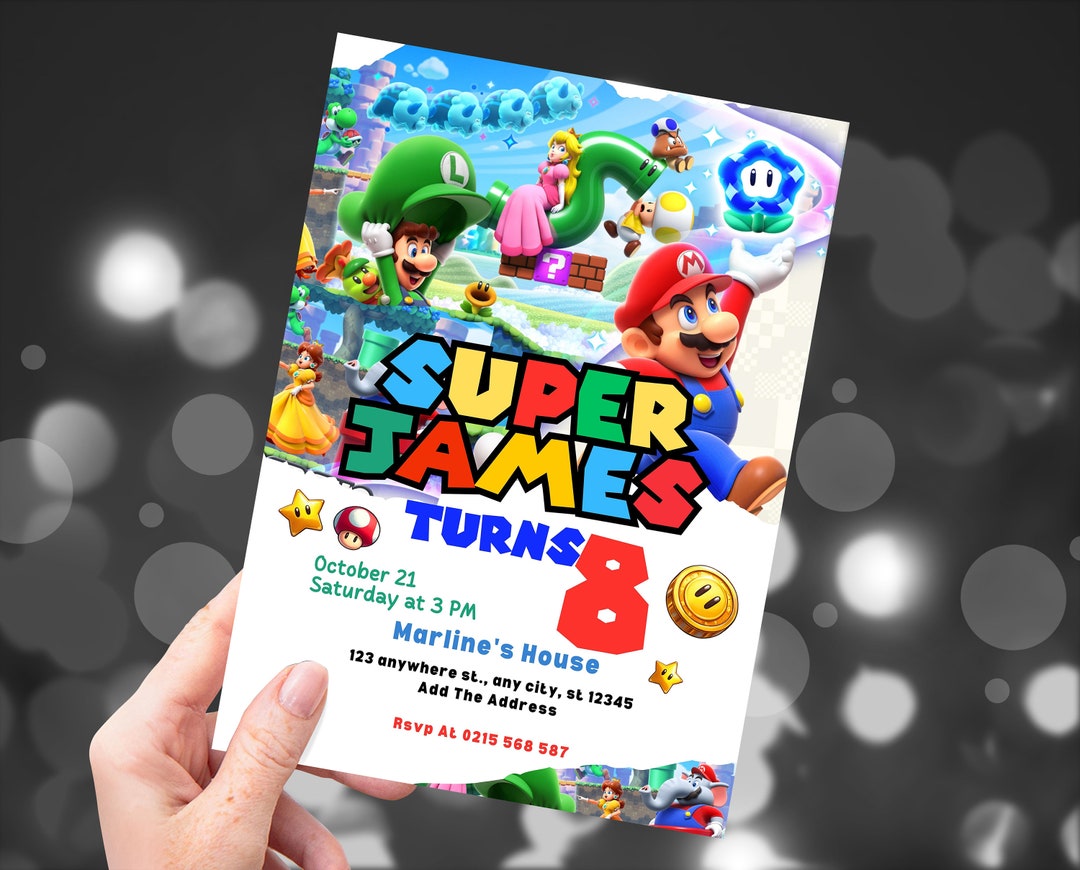 Editable Super Mario Wonder Invitation Digital, FREE Mario Thank You ...