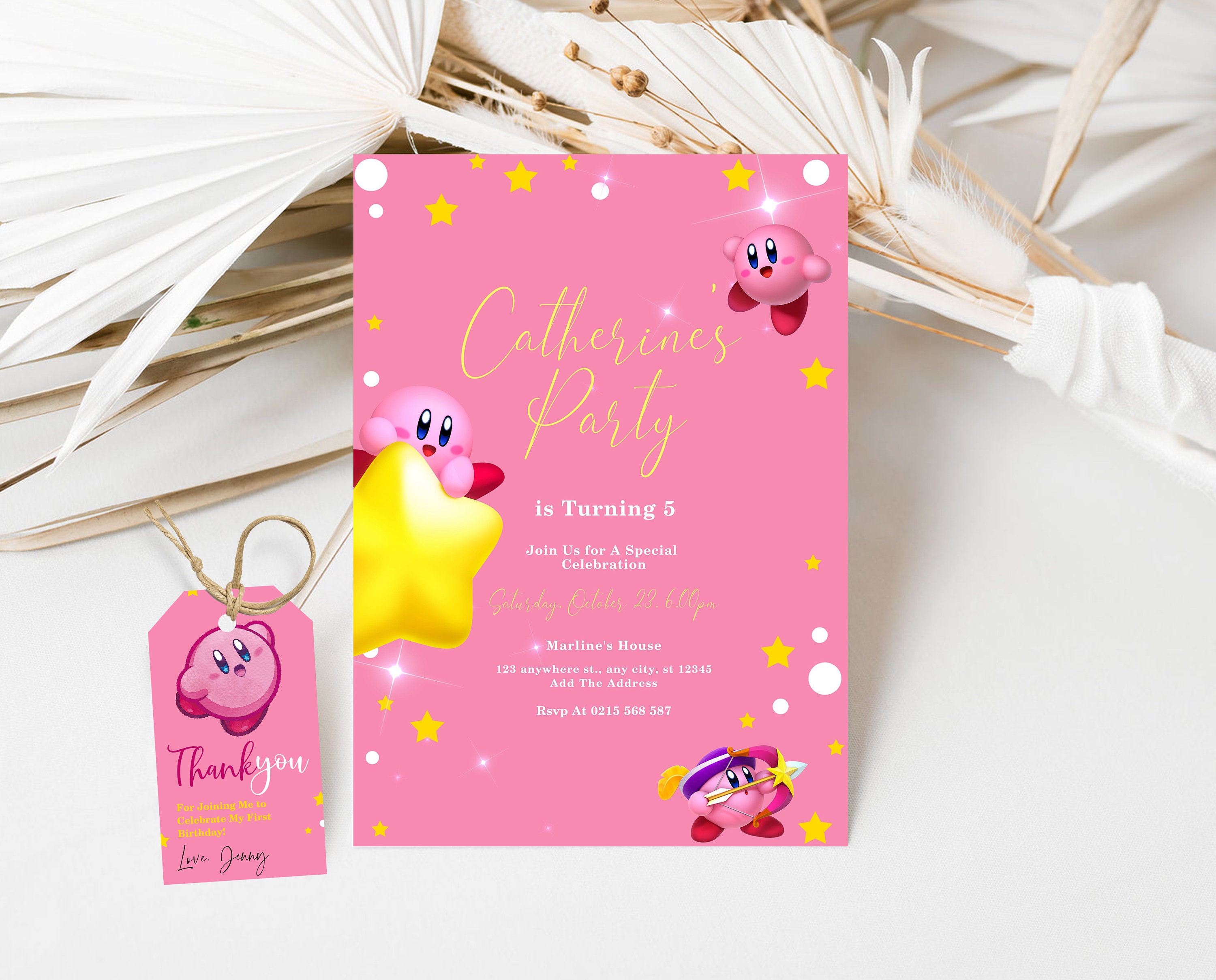 Editable Kirby Invitation and FREE Kirby Thank You Tag and Mobile Kirby ...