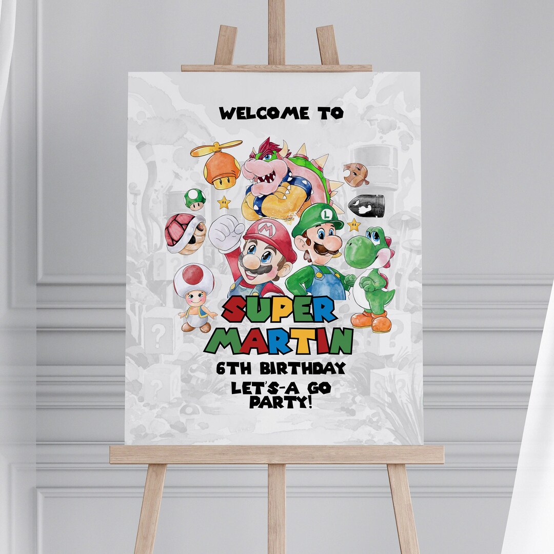 Editable Super Mario Birthday Welcome Sign 16x20, Super Mario Birthday ...