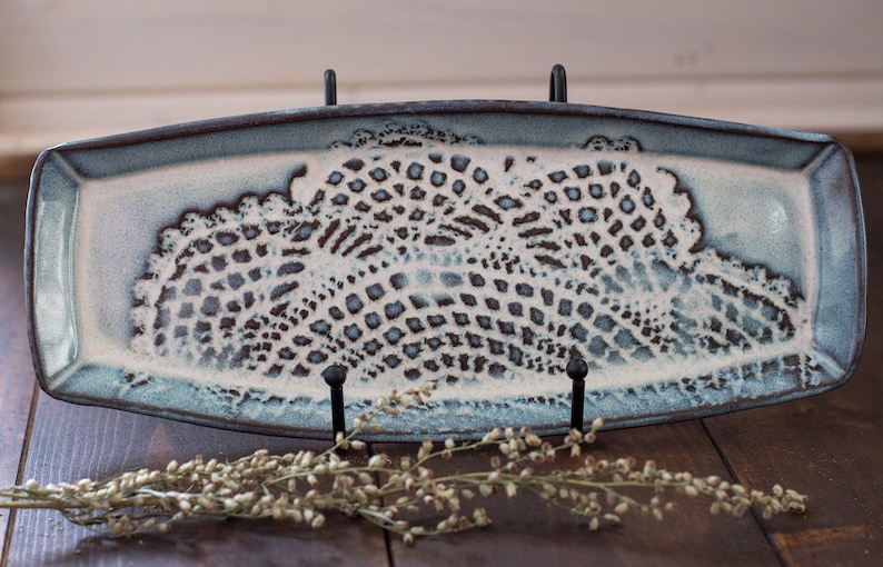 Handmade Lace Serving Platter Tray Black Clay, Slab Pottery, Handmade ...