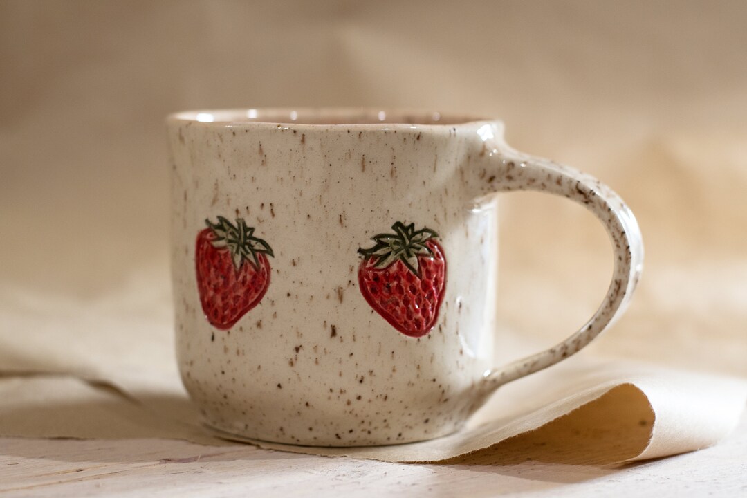 Berry Sweet Mug - 10oz - Strawberry Slab Mug, Handmade Stoneware ...