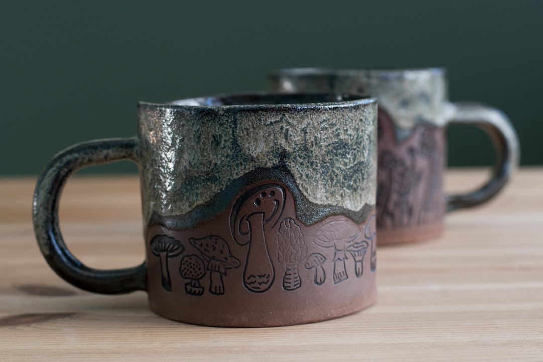 Cosmic Mushroom Mug Small Batch, Hand Made Pottery Slab Mug Blue ...