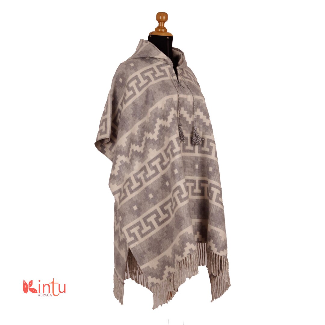 Andean Alpaca Poncho, Andean Cross Design, Women's Poncho, Light Gray ...
