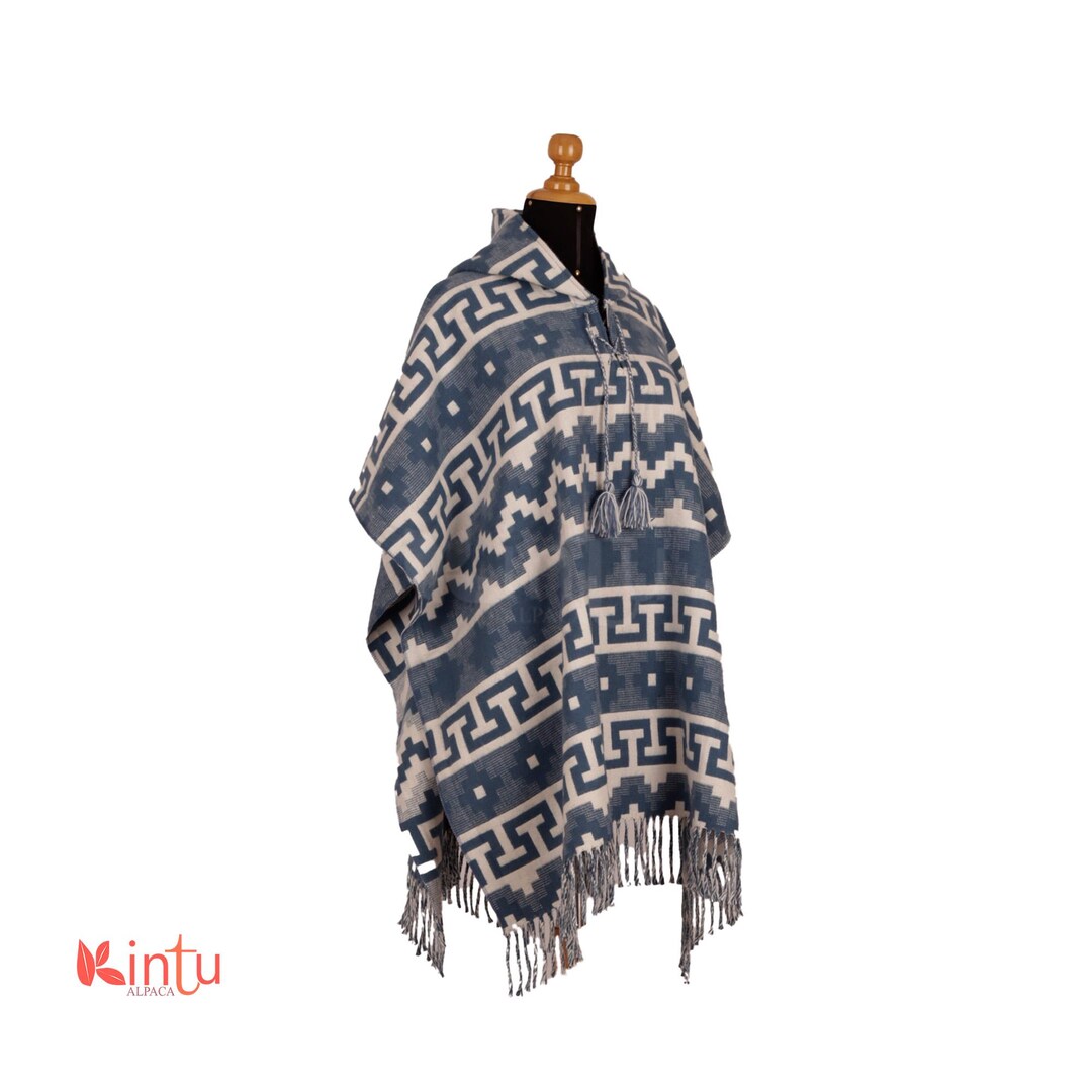 Andean Alpaca Poncho, Andean Cross Design, Women's Poncho, Blue Poncho ...