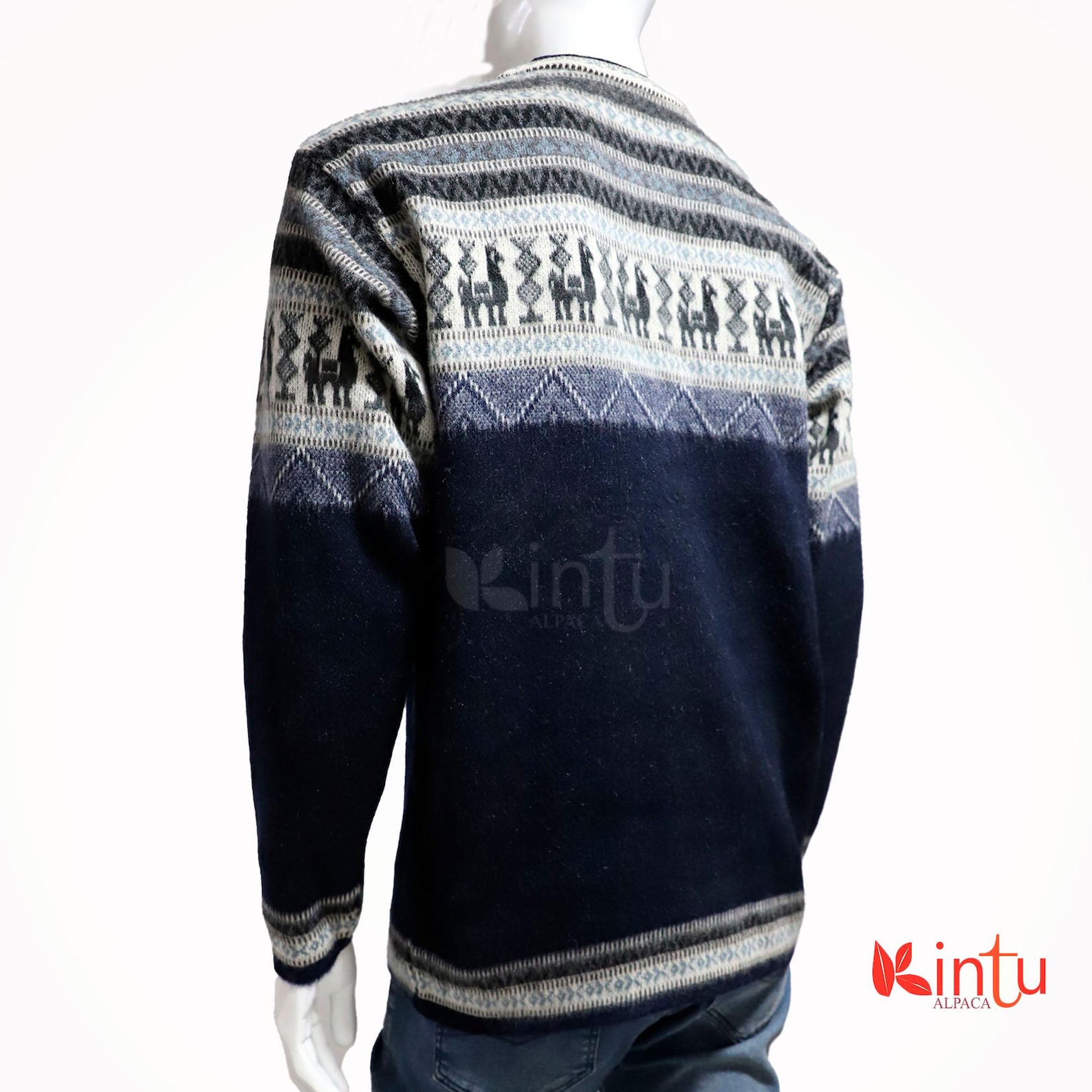 Men's Alpaca Wool Sweater. Dark Blue Alpaca Wool Sweater. Authentic ...