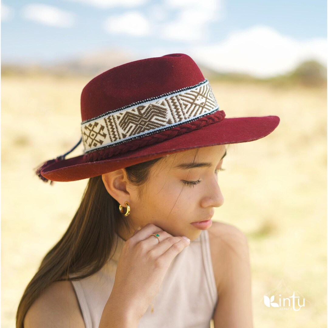 Red Colored Andean Hat, Fedora Hat, Peruvian Artisan-made Hat, Felt and ...