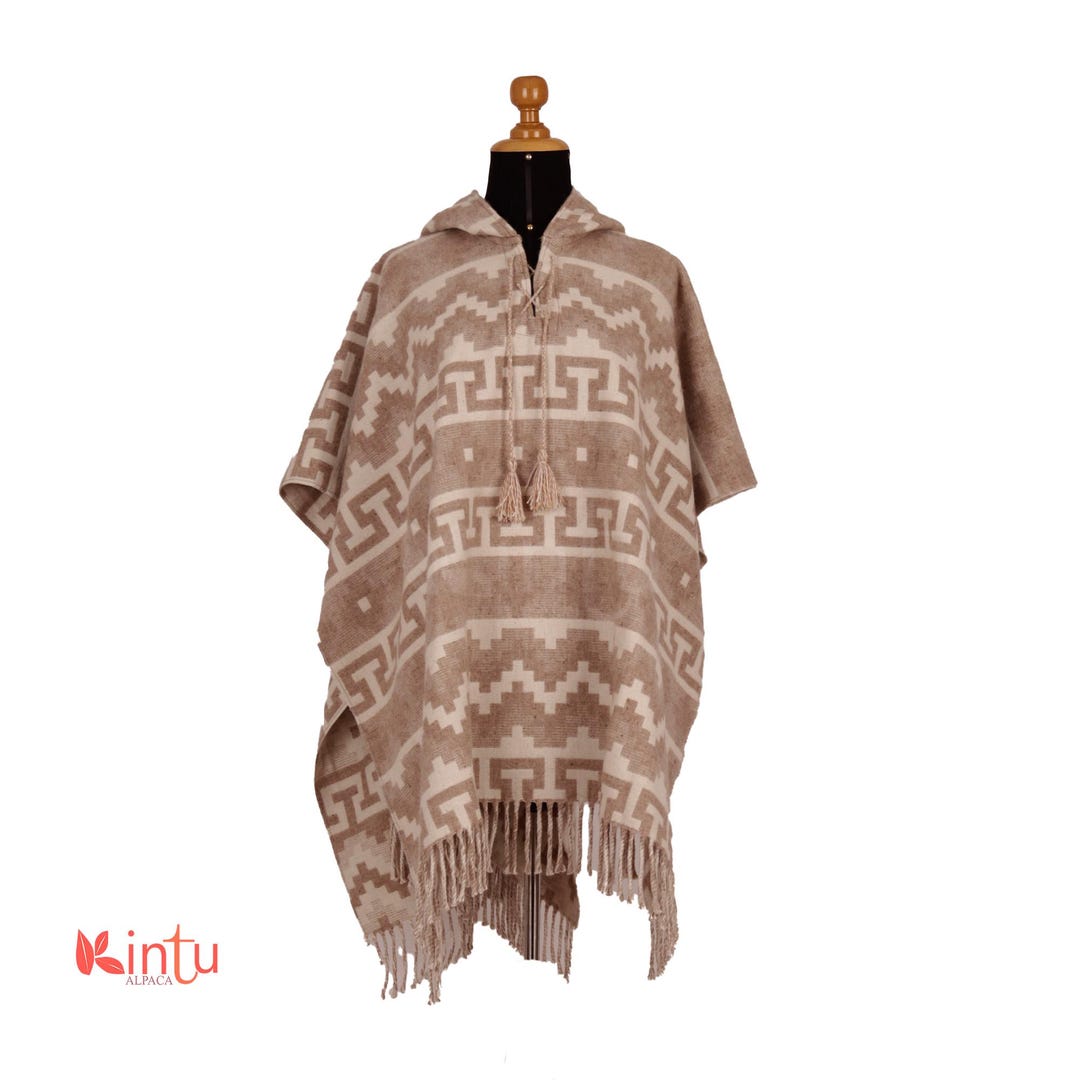Andean Alpaca Poncho, Andean Cross Design, Women's Poncho, Beige Poncho ...