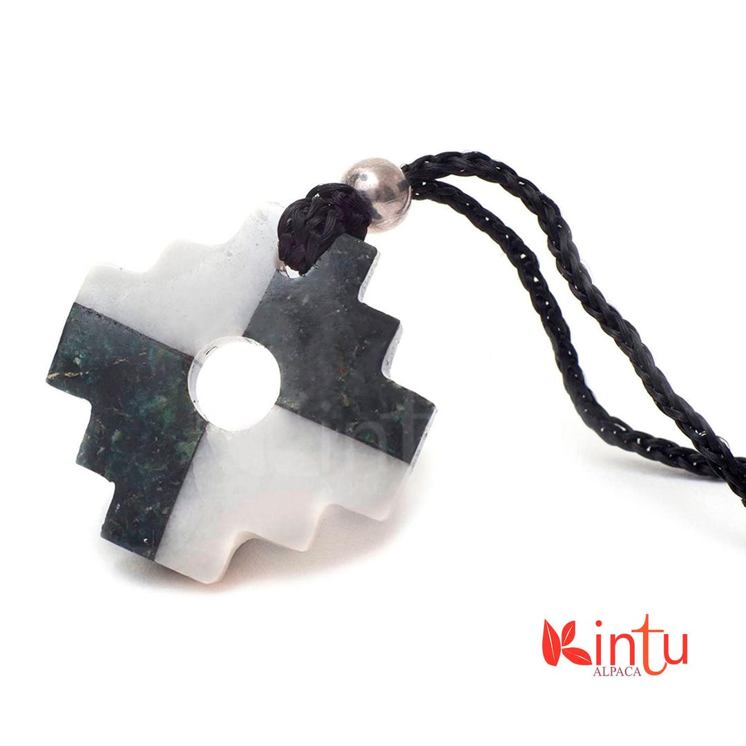 Chakana Inca Cross Necklace - Dark & White Peruvian Pendant With Two ...