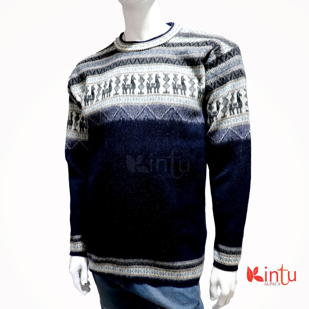 Men's Alpaca Wool Sweater. Dark Blue Alpaca Wool Sweater. Authentic ...