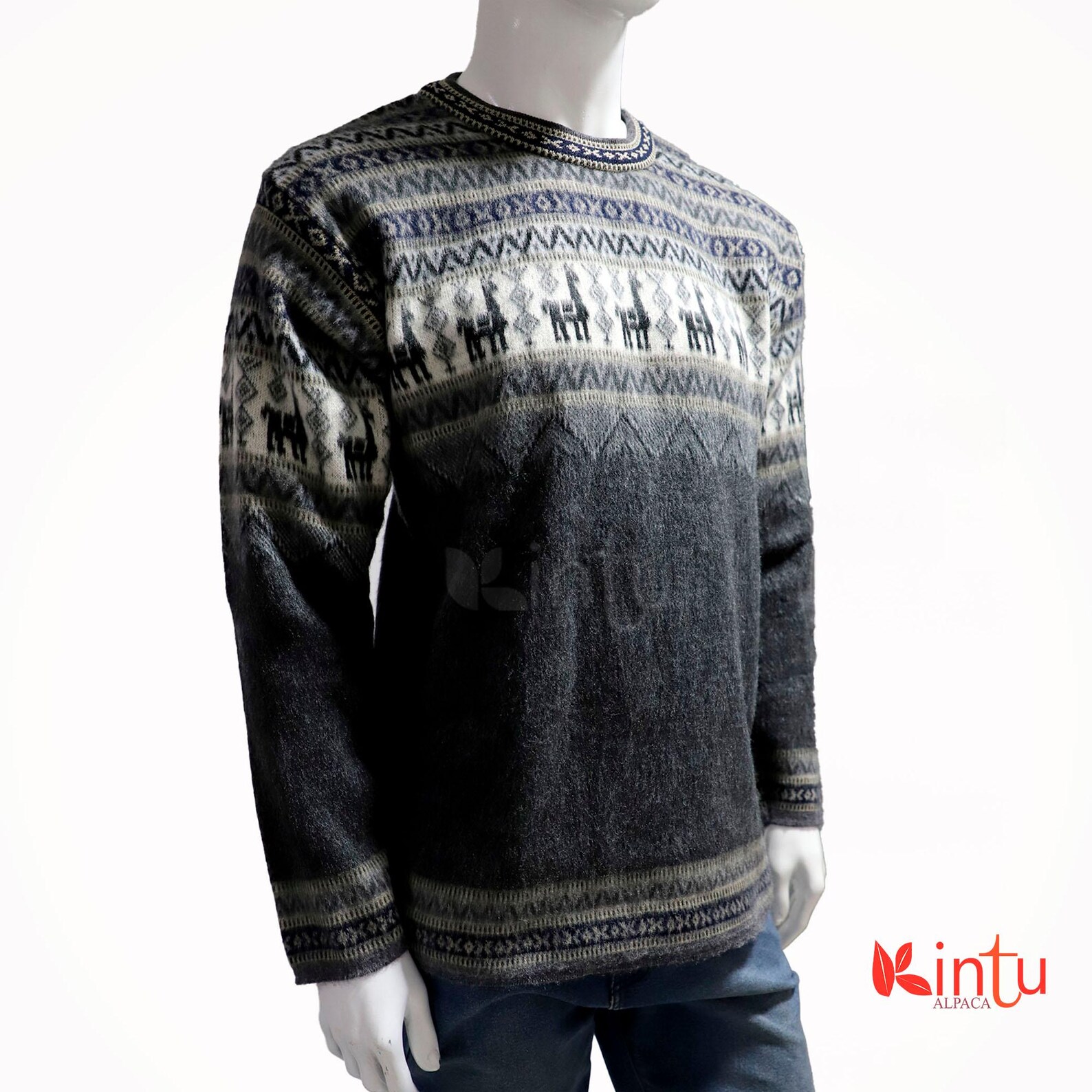 Men's Alpaca Wool Sweater. Dark Blue Alpaca Wool Sweater. Authentic ...