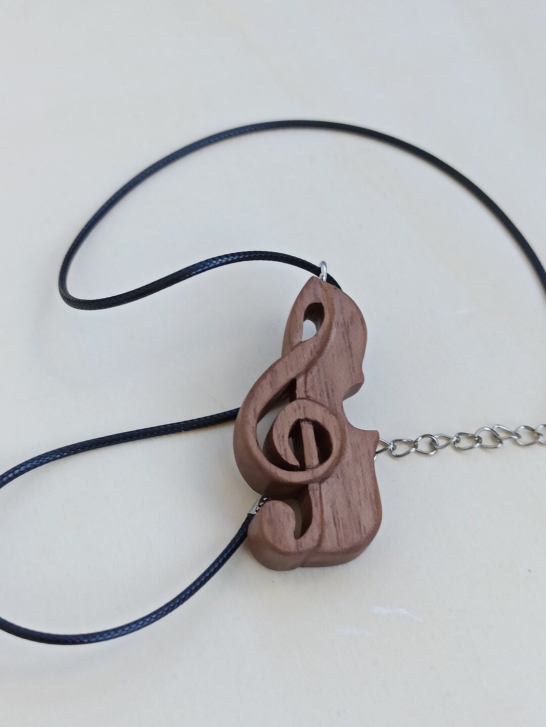 Wood Necklace Violin and Treble Clef, Wooden Pendant Violin, Musician's ...