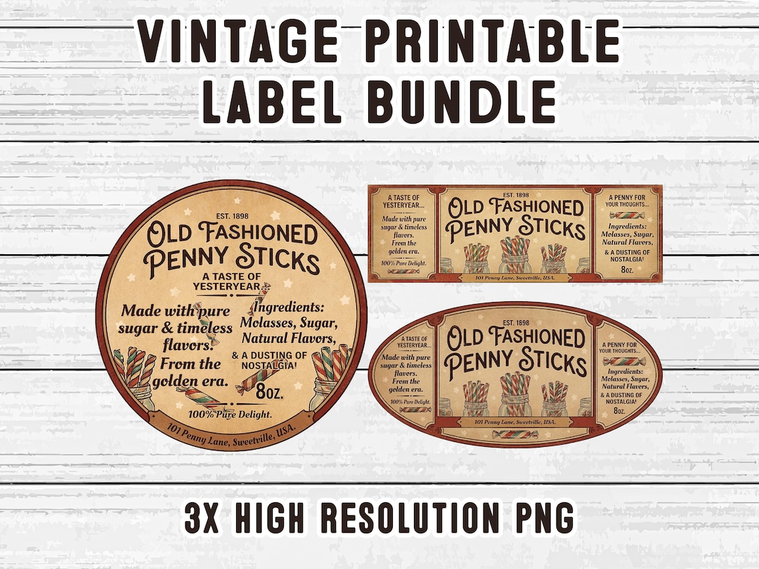 Vintage Penny Sticks Label Bundle, Printable Old Fashioned Candy Jar ...