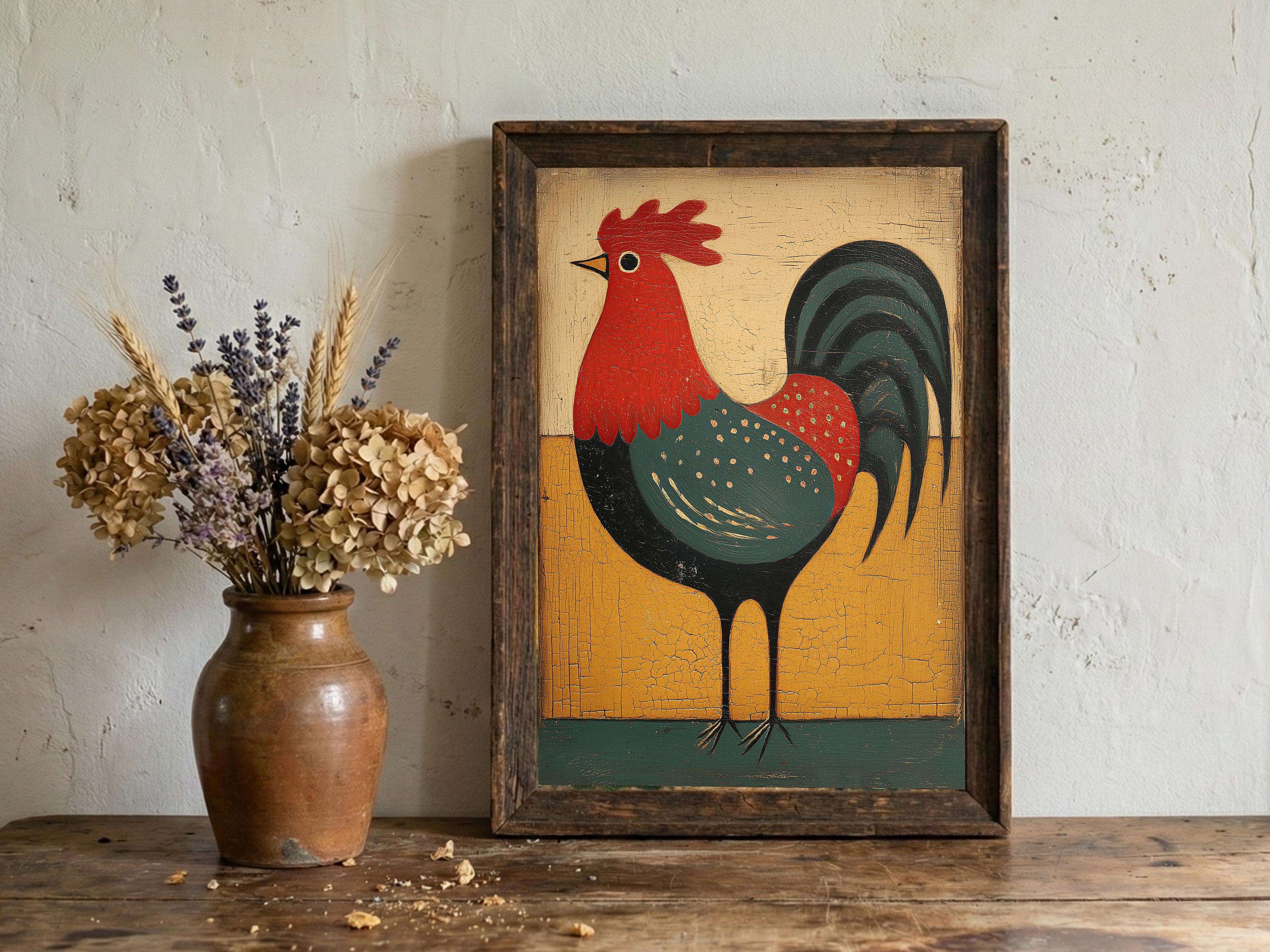 Primitive Rooster Wall Art Print, Vintage Farmhouse Kitchen Decor ...