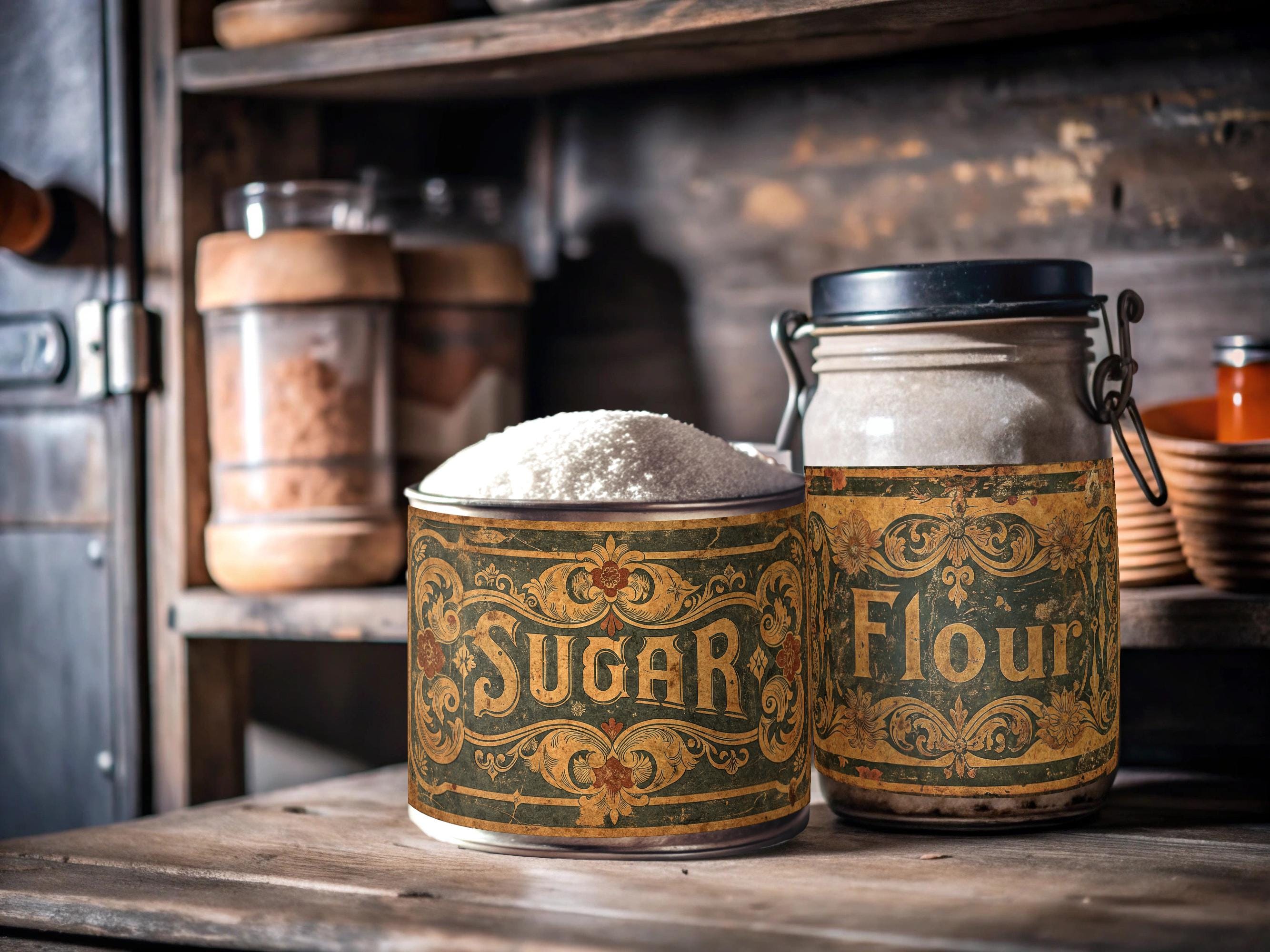 Vintage Sugar & Flour Label Set: Printable Victorian Pantry (digital ...