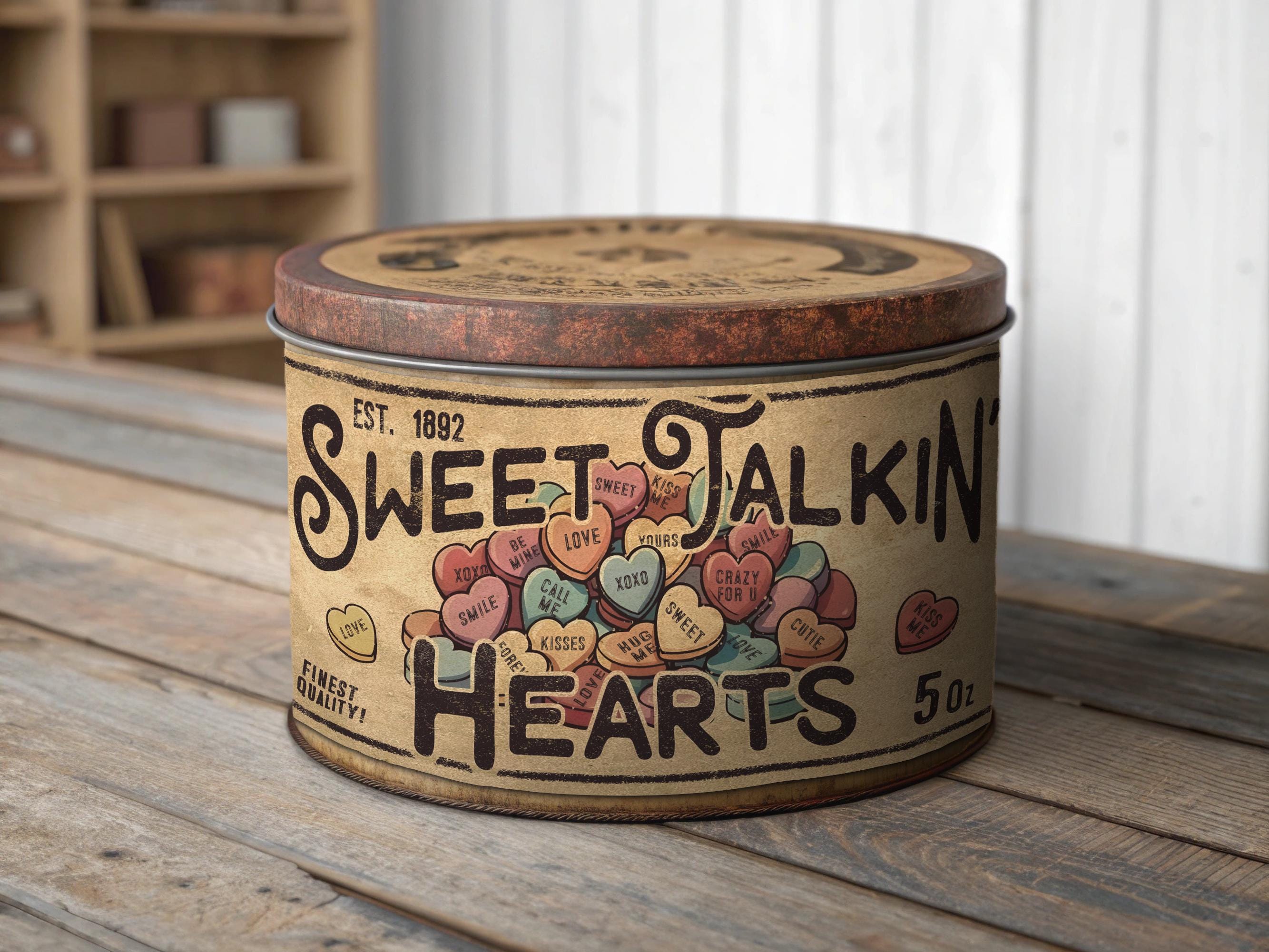 Vintage Conversation Hearts Label: Valentine's Day Candy Tin (digital ...
