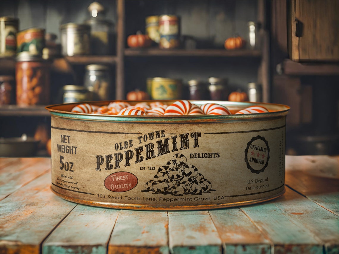 Vintage Peppermint Candy Label: Printable Candy Pantry Tag (digital ...