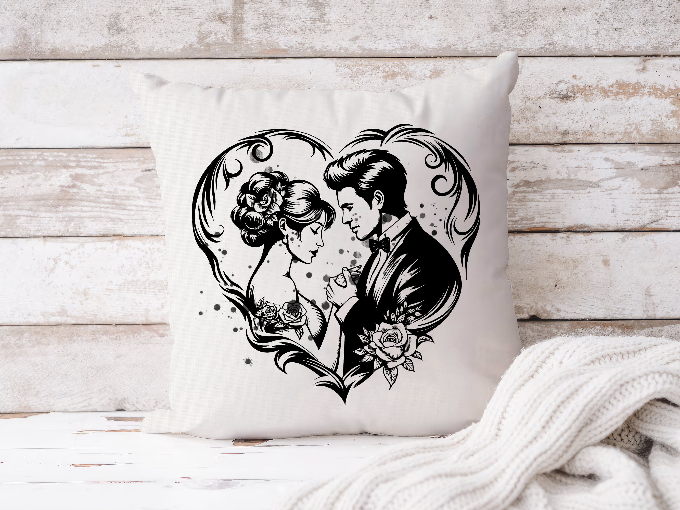 Wedding Silhouette SVG, Bride and Groom PNG, Heart Shape Frame Vector ...