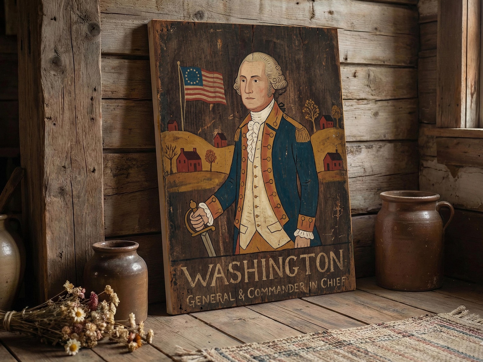 George Washington Folk Art Print, Vintage American Patriot Wall Decor ...