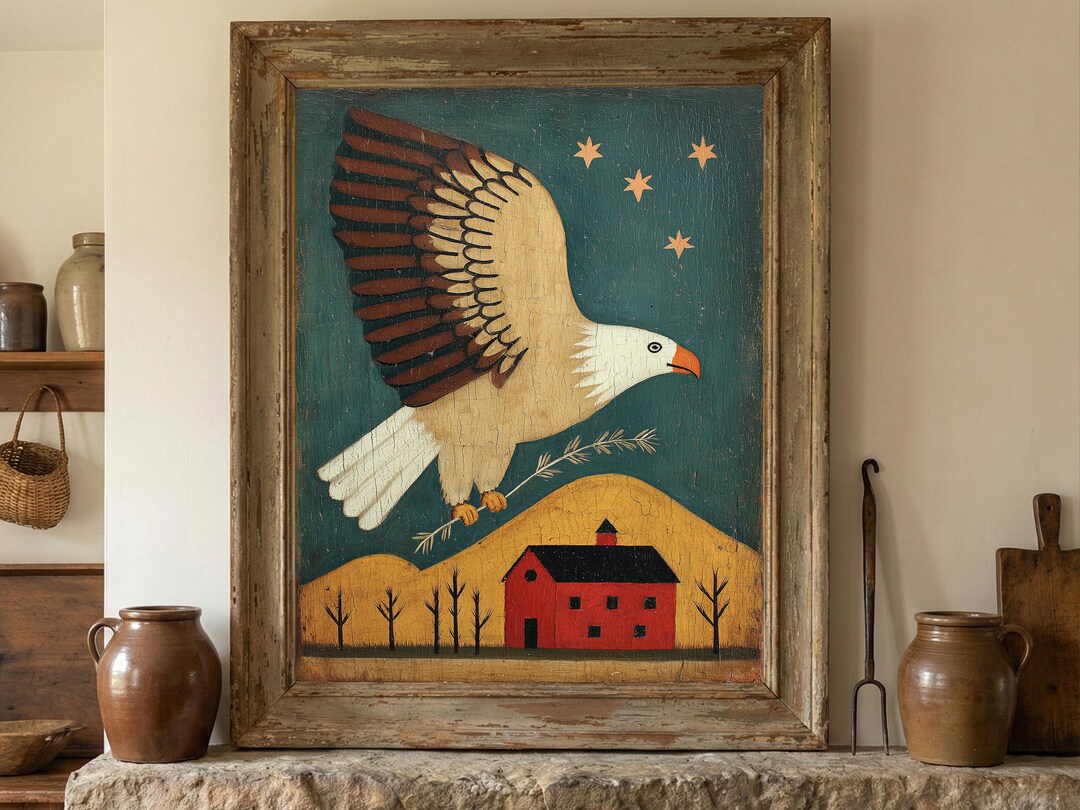 Primitive American Eagle Print, Printable Americana Folk Art Wall Decor ...