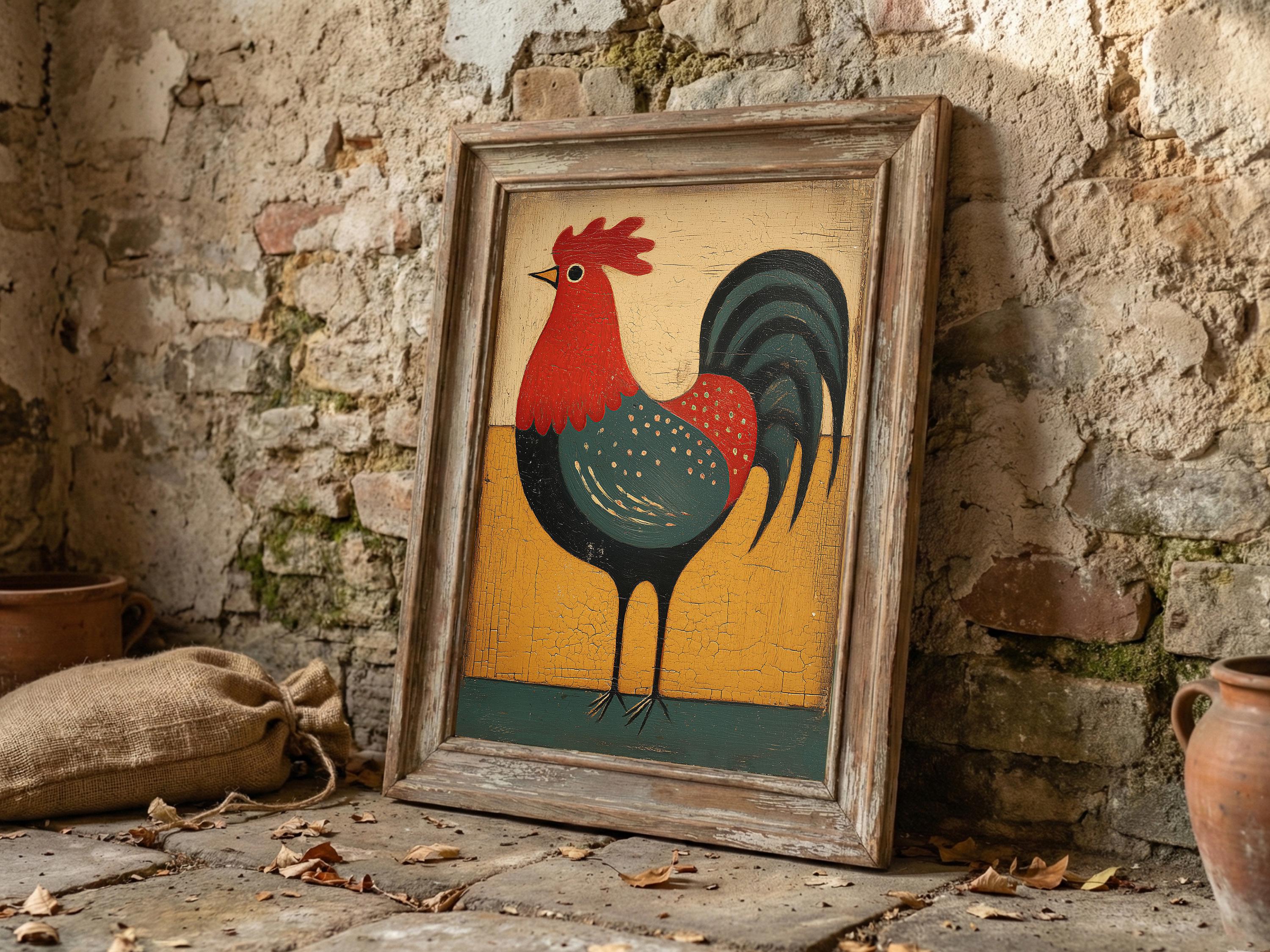 Primitive Rooster Wall Art Print, Vintage Farmhouse Kitchen Decor ...