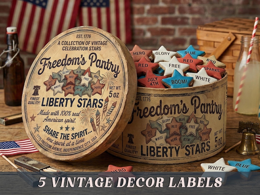 Vintage 4th of July Labels, Independence Day Tags, Americana Pantry ...