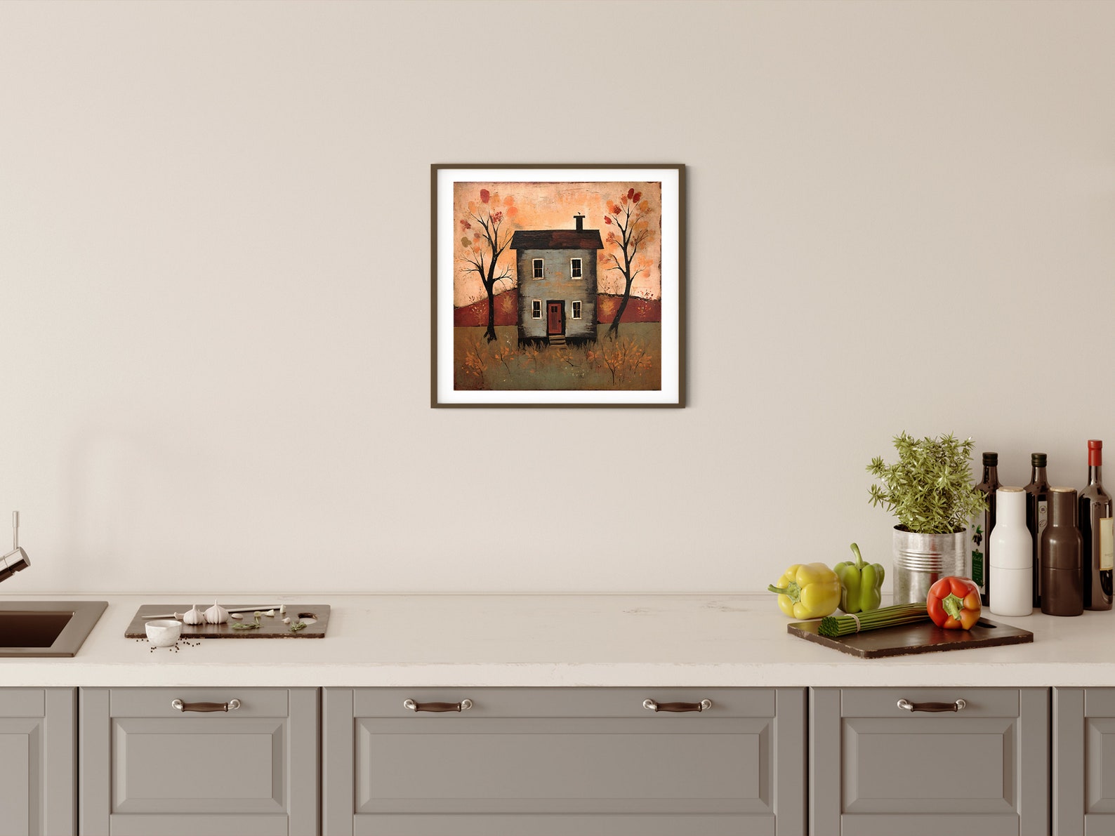 Saltbox House Primitive Art Painting, Printable Folk Art Old House Wall ...