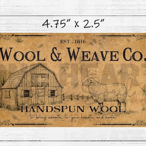 Vintage Wool Printable Label, Primitive Farmhouse Sheep Sticker, Rustic ...
