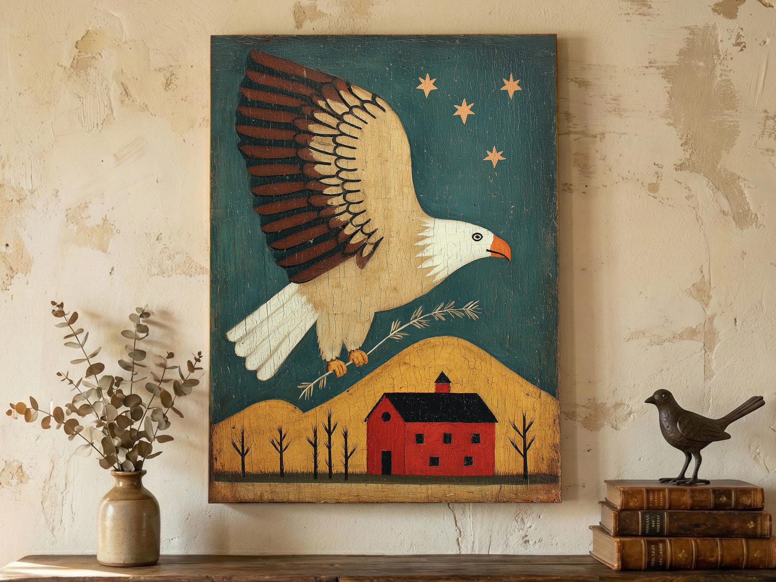 Primitive American Eagle Print, Printable Americana Folk Art Wall Decor ...