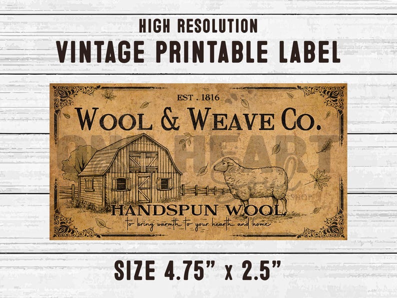 Vintage Wool Tag Printable: Primitive Farmhouse Label (digital Download ...