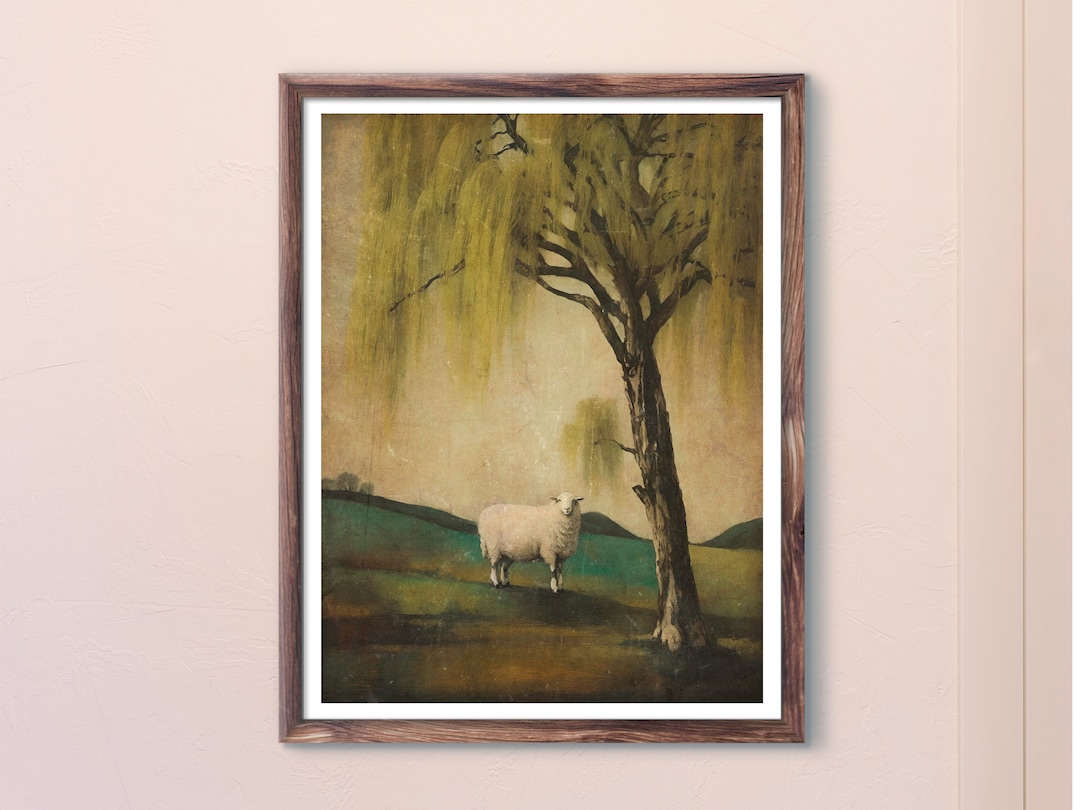 Vintage Sheep Painting: Willow Tree Landscape Art (digital Download) - Etsy