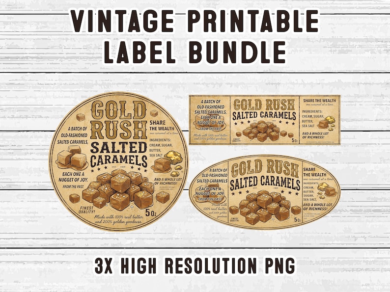 Vintage Salted Caramel Label Bundle, Rustic Candy Jar Stickers, Labels ...