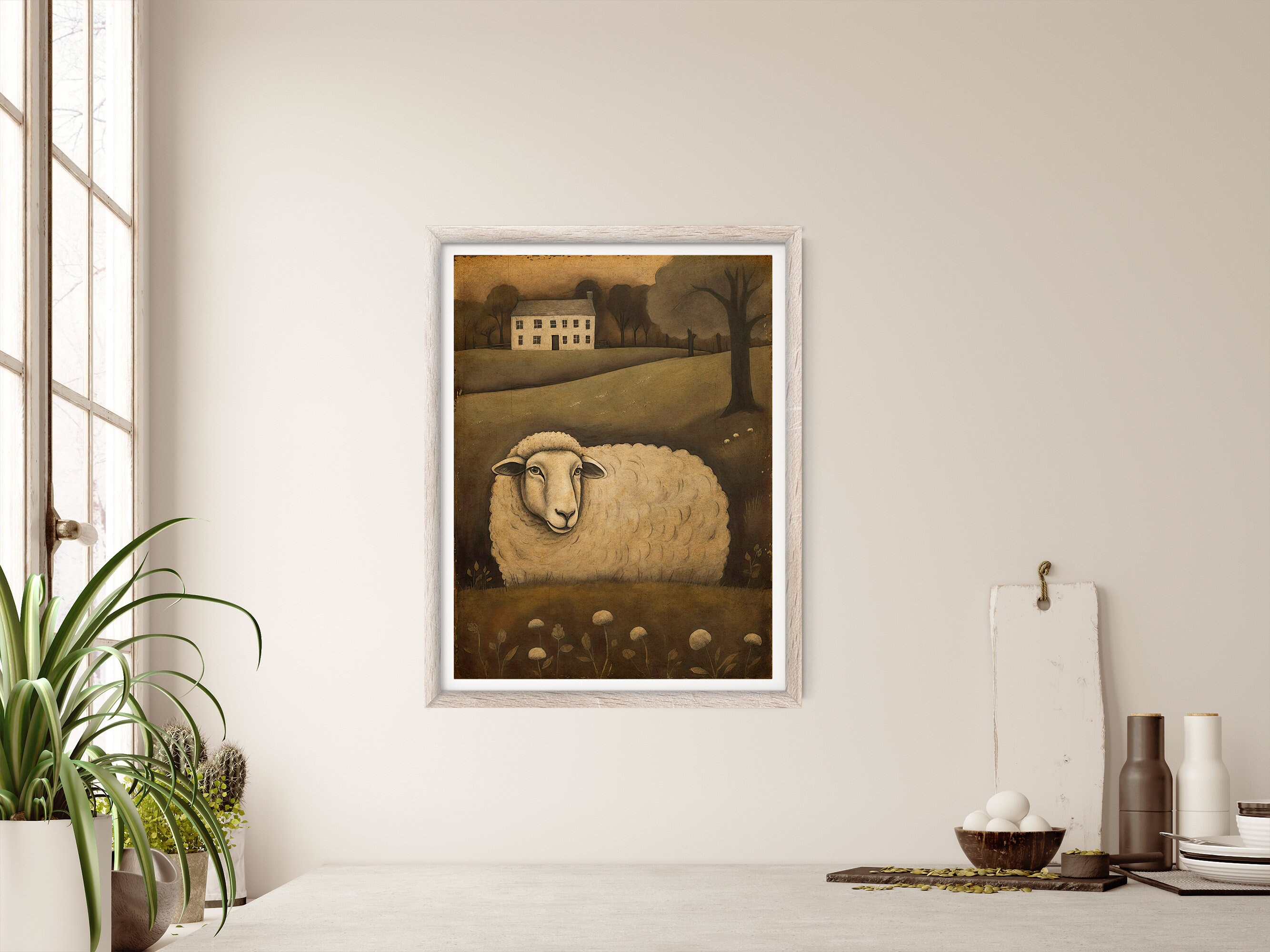 Printable Sheep Primitive Art, Vintage Folk Art Print, Farm Animal Wall ...