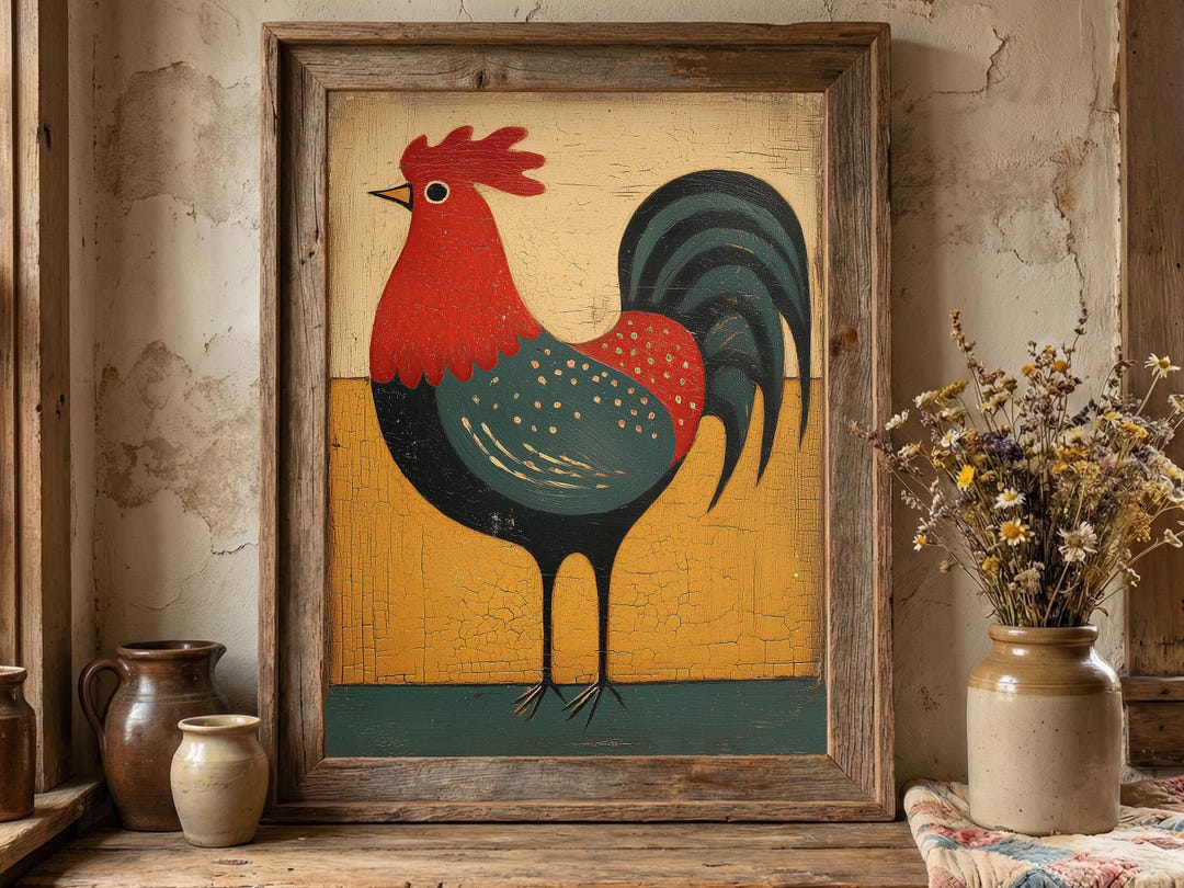 Primitive Rooster Wall Art Print, Vintage Farmhouse Kitchen Decor ...