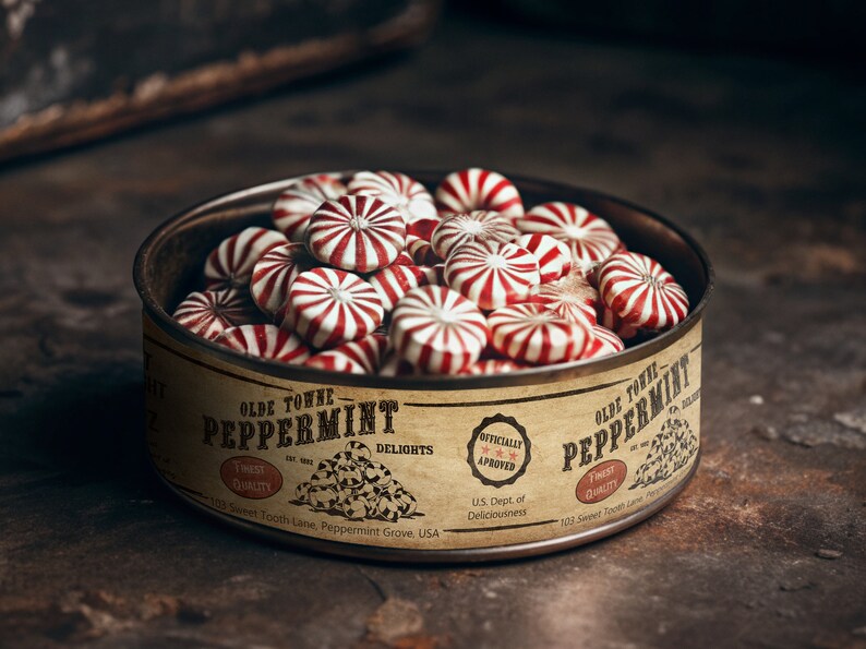 Vintage Peppermint Candy Label: Printable Candy Pantry Tag (digital ...