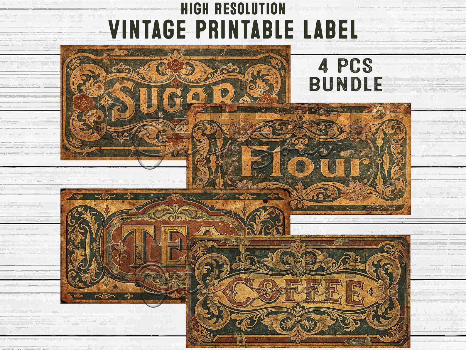Victorian Floral Pantry Labels: Rustic Kitchen Canisters (digital ...