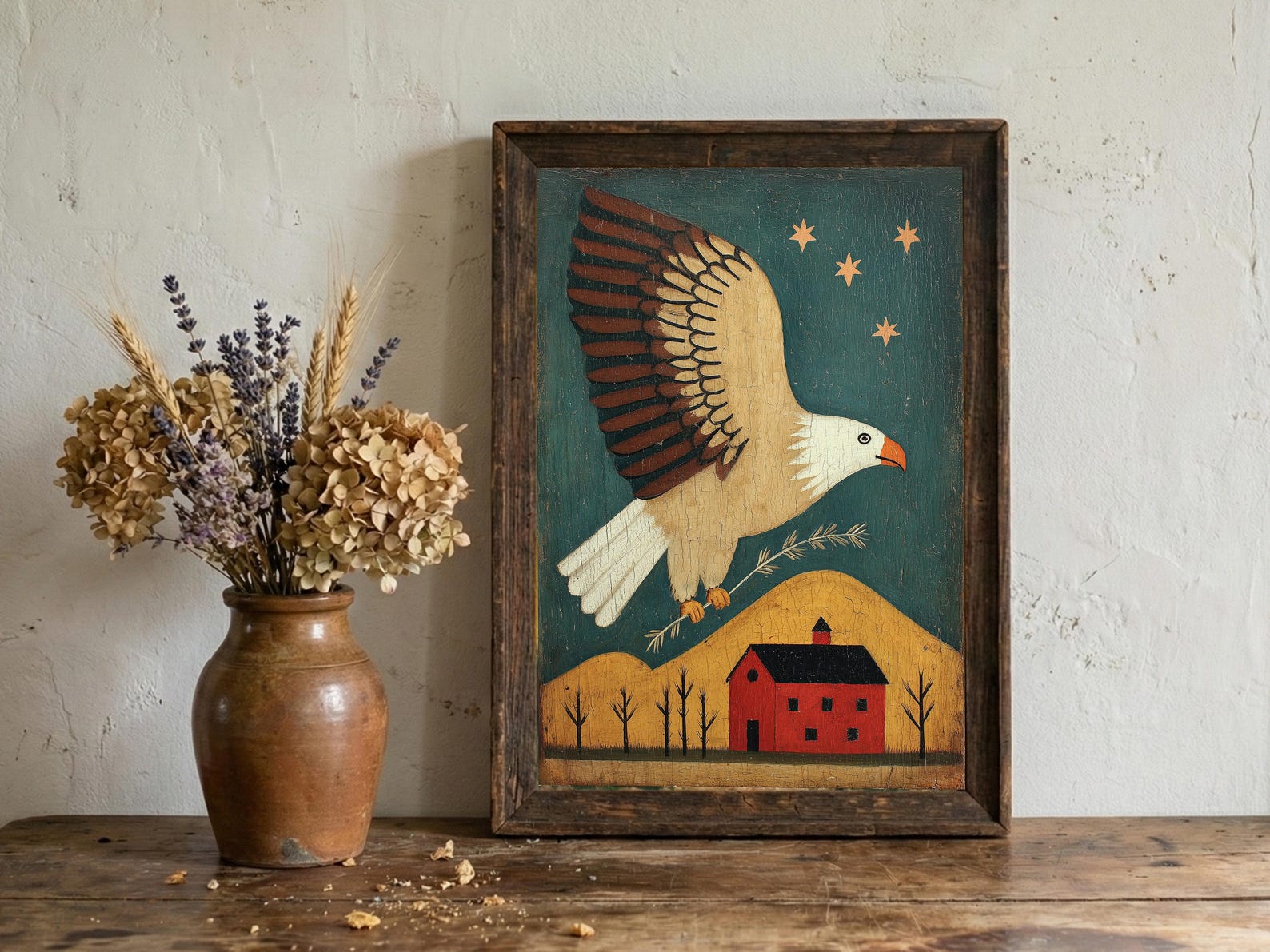 Primitive American Eagle Print, Printable Americana Folk Art Wall Decor ...