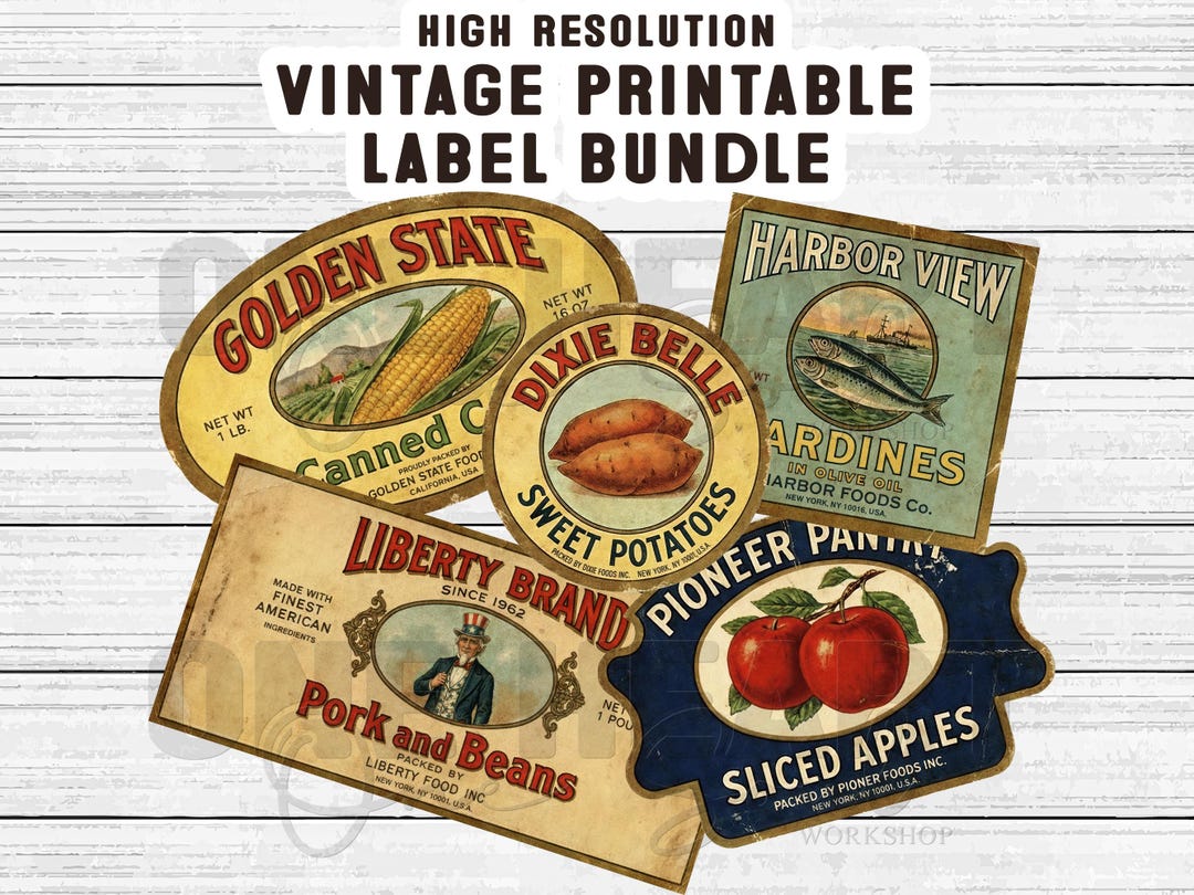 Vintage Printable Pantry Labels, Rustic Farmhouse Label Bundle, Retro ...
