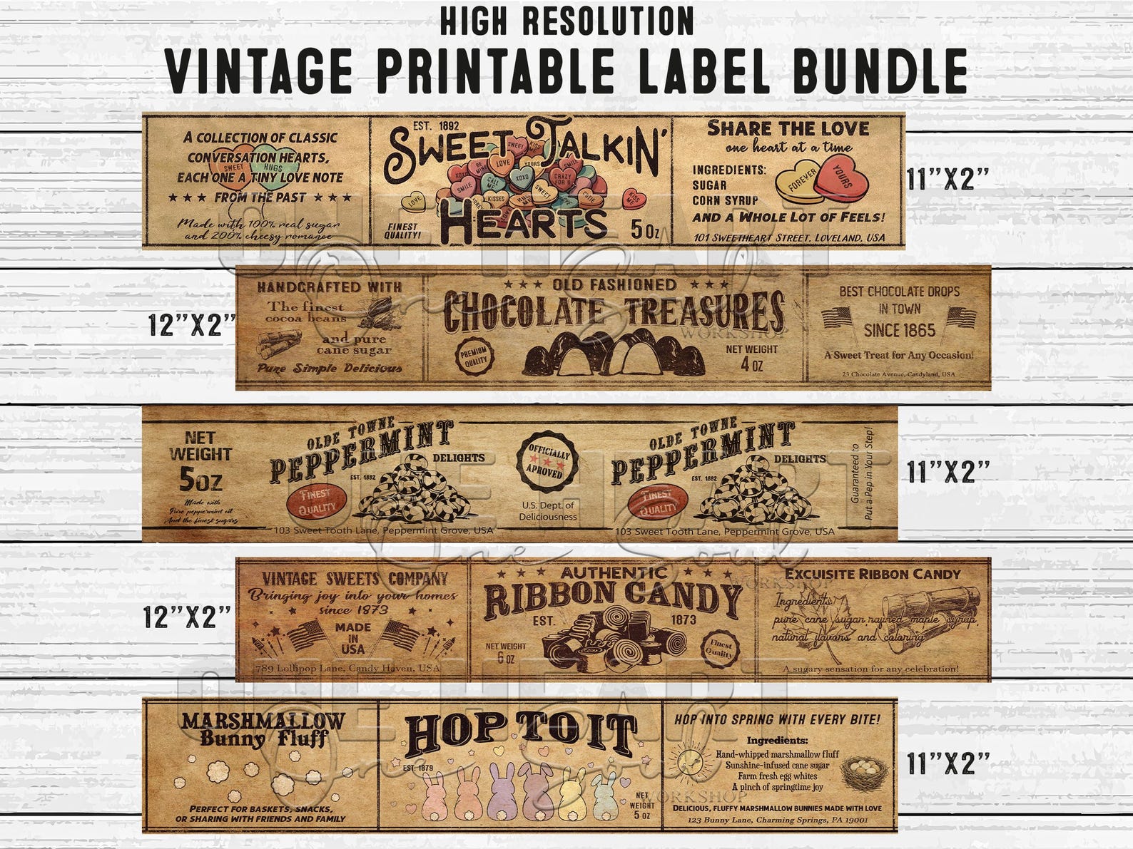 Vintage Candy Label Bundle: Printable Sweets Jar Labels, Rustic Kitchen ...
