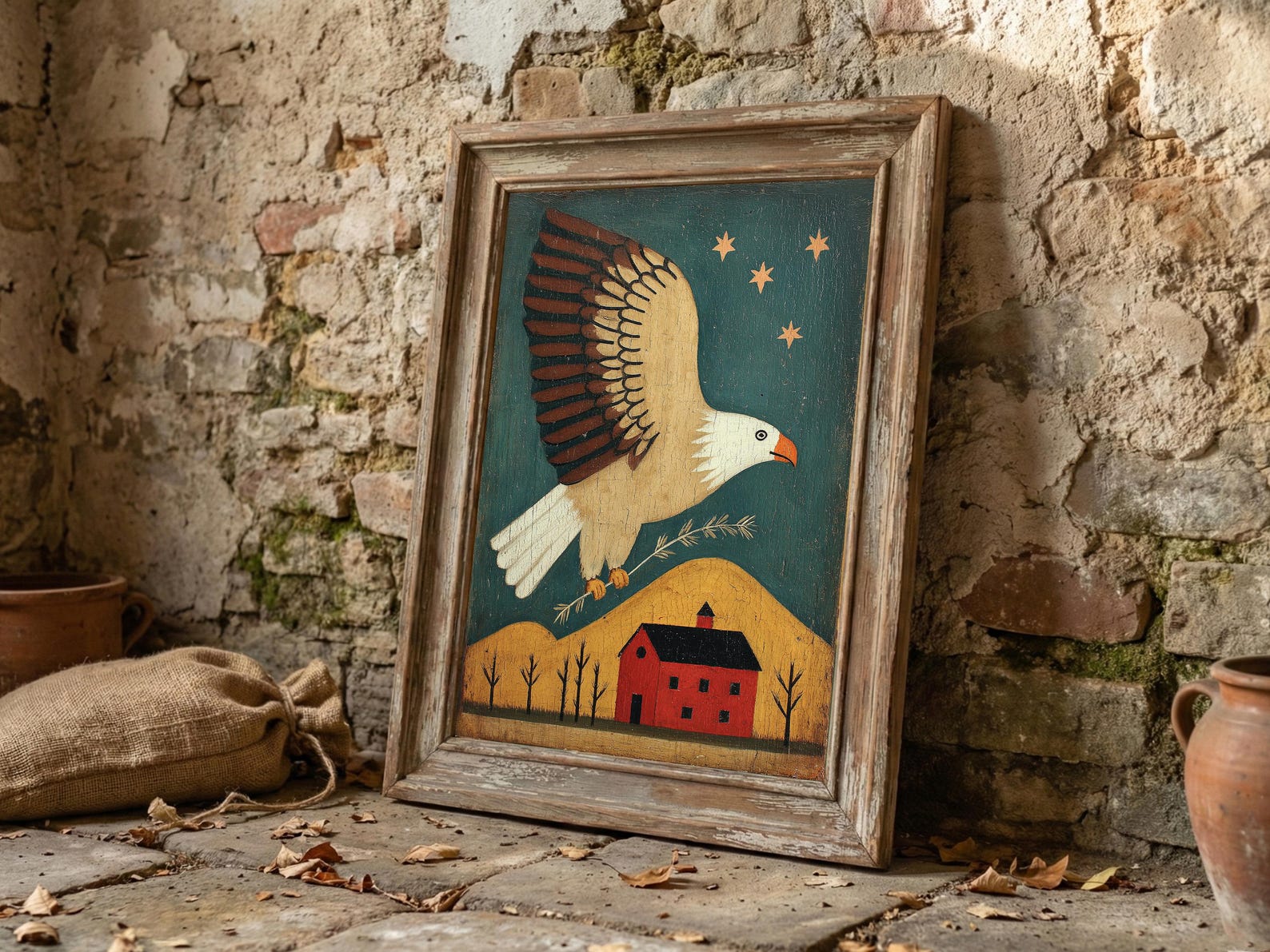 Primitive American Eagle Print, Printable Americana Folk Art Wall Decor ...