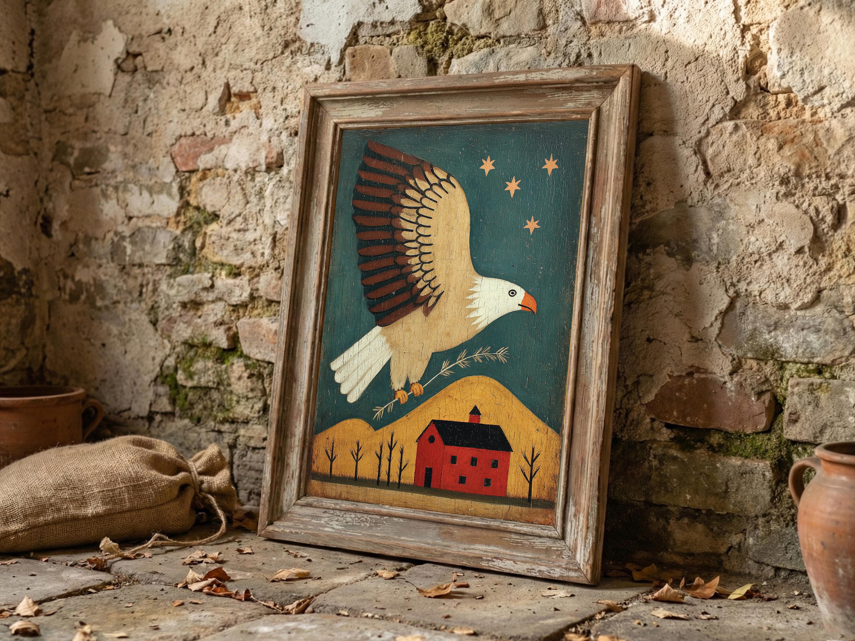 Primitive American Eagle Print, Printable Americana Folk Art Wall Decor ...