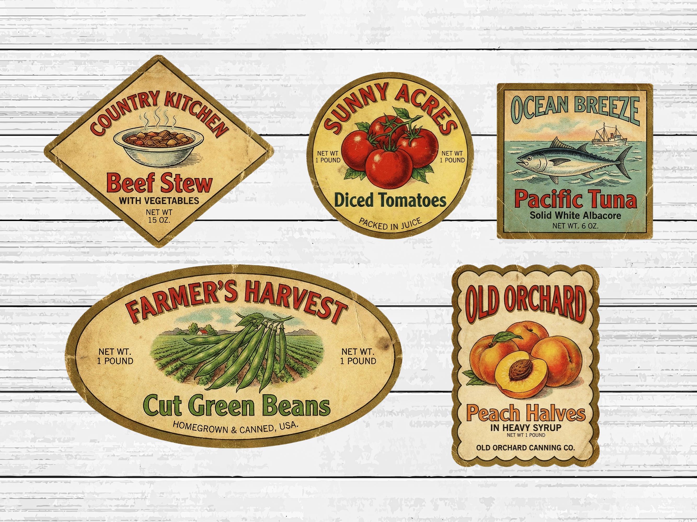 Vintage Food Can Labels Printable Bundle, Rustic Kitchen Decor, DIY ...