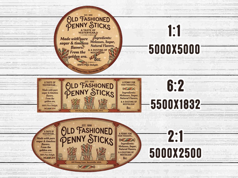 Vintage Penny Sticks Label Bundle, Printable Old Fashioned Candy Jar ...