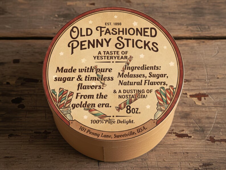 Vintage Printable Candy Label Bundle, Old Fashioned Penny Sticks Jar ...