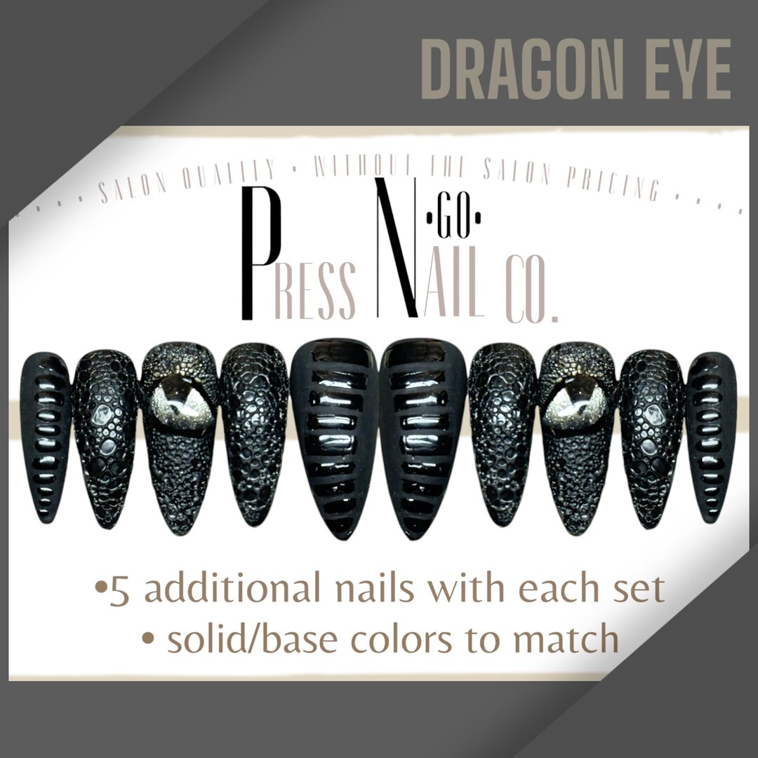Dark Scaly Dragon Nails With Large Eye Embellishment| Matte Black ...